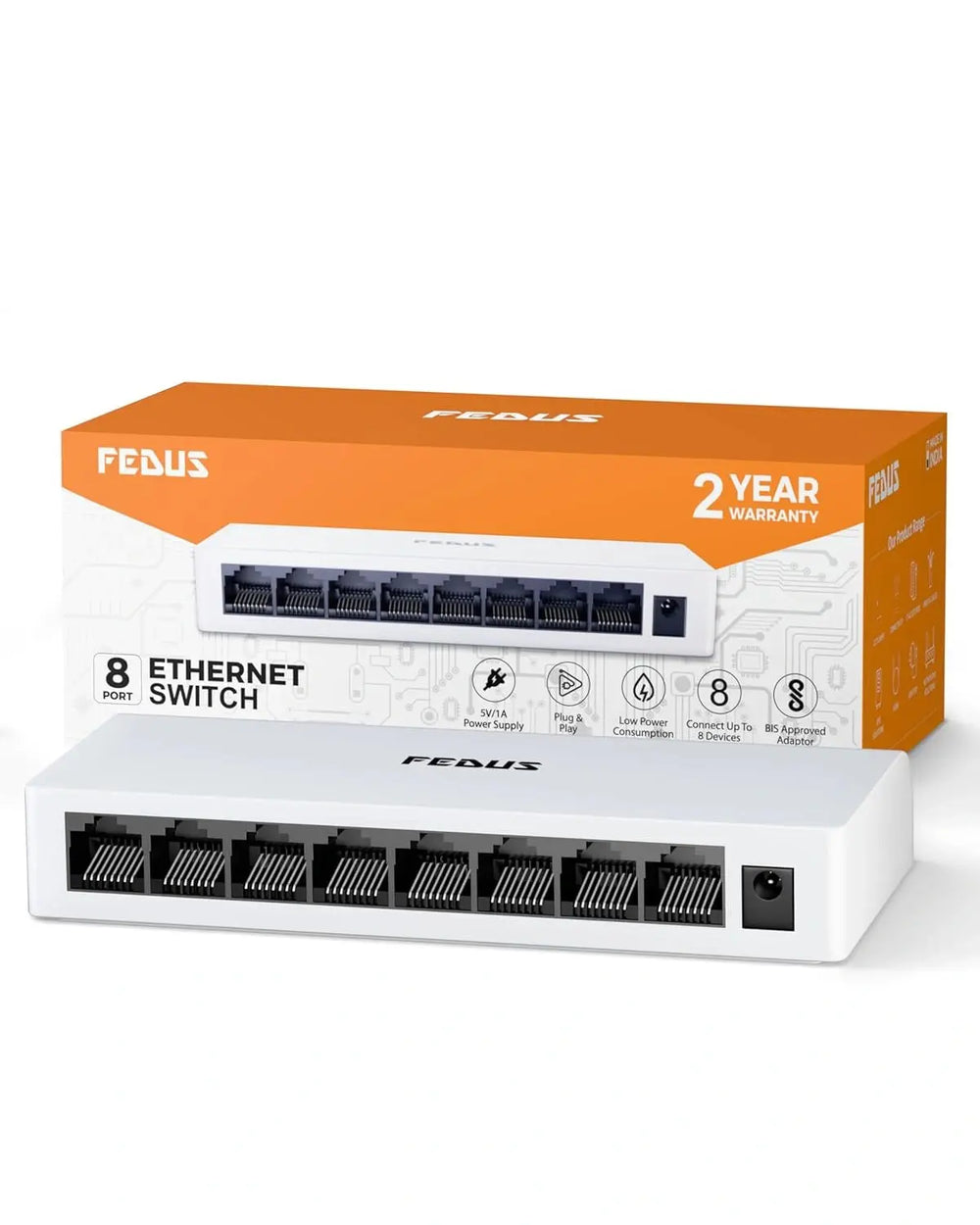 FEDUS 8 Port Ethernet Switch 100 Mbps Fast LAN Hub