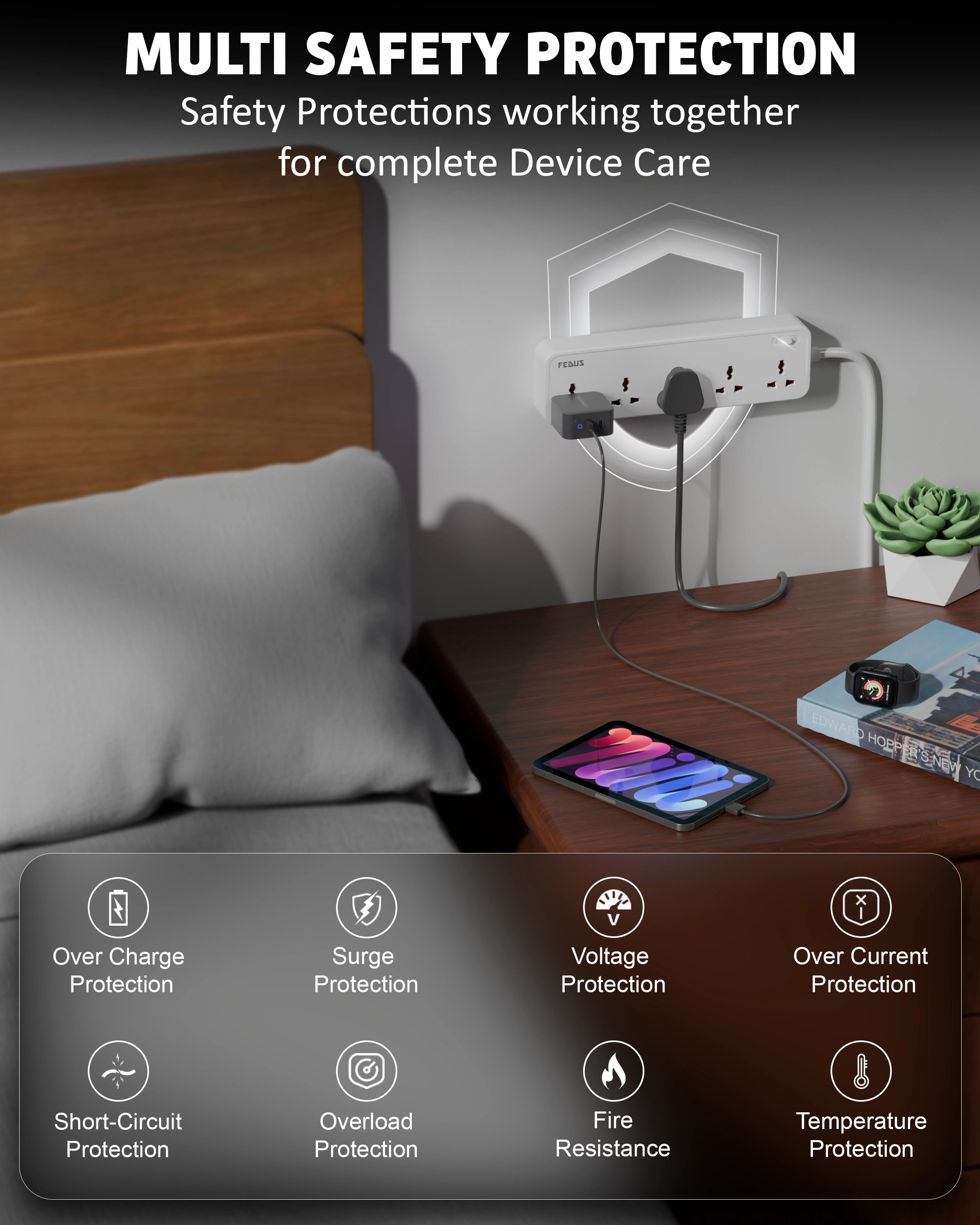 FEDUS 5-Socket Surge Protector | Overload & Fire Protection